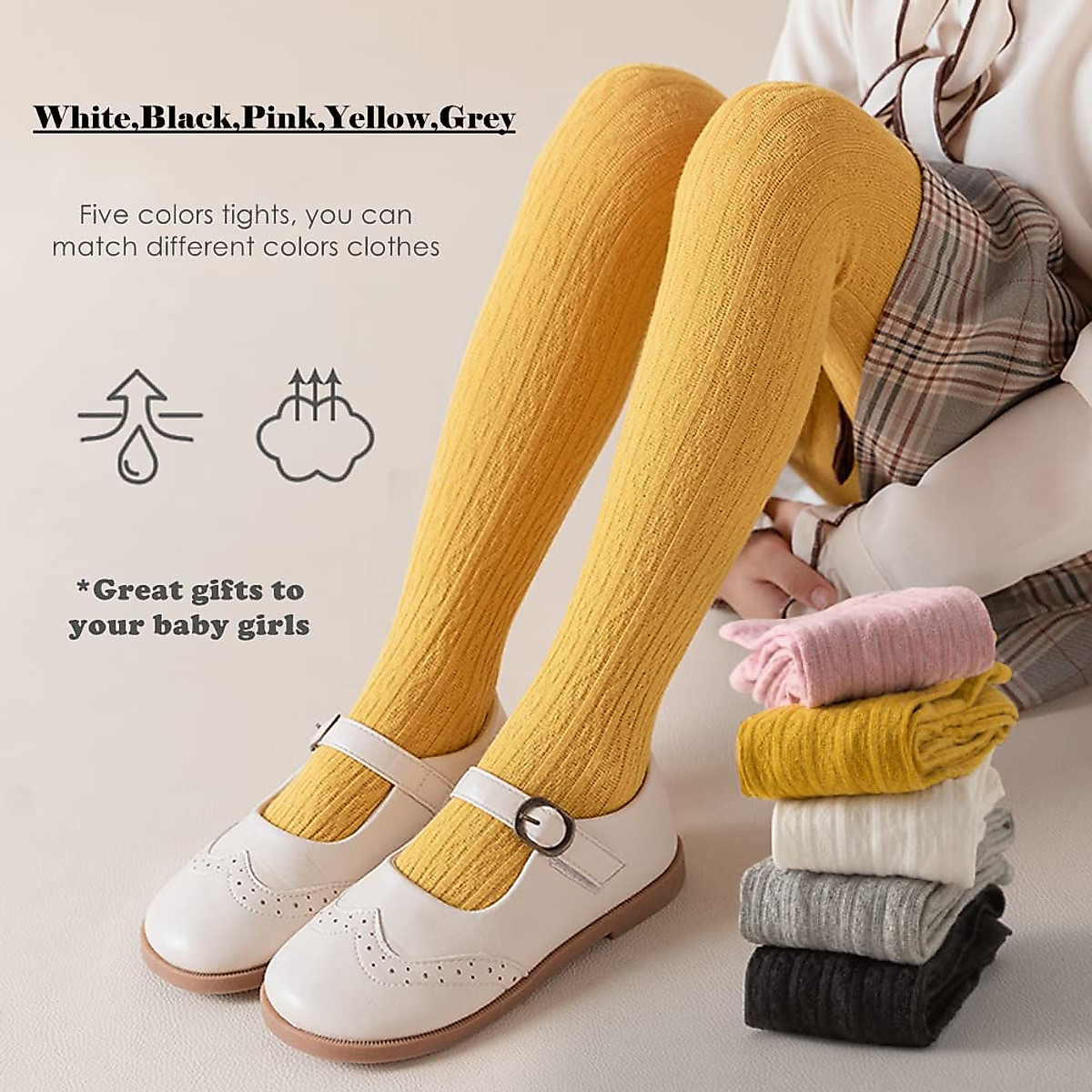 Bafeicao 5 Pack Toddler Baby Girls Tights Cable Knit Leggings Stockings Little Girl Cotton Pantyhose, 4-5T