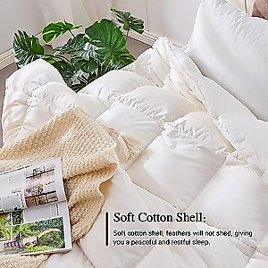 CYMULA Feather Down Comforter Queen Size, Medium Warmth Duvet Insert with Luxurious Down Fill, 8 Corner Tabs and Machine Washable for All Seasons (90 x 90 Inches, White)