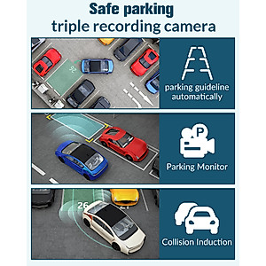 3 Channel Dash Cam Front and Rear Inside, 4K Full HD 170 Deg Wide Angle Dashboard Camera with 32GB SD Card,2.0 inch IPS Screen,Built in IR Night Vision,G-Sensor,Loop Recording,24H Parking Recording