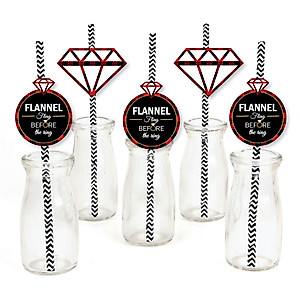 Big Dot of Happiness Flannel Fling Before the Ring - Paper Straw Decor - Buffalo Plaid Bachelorette Party Striped Decorative Straws - Set of 24