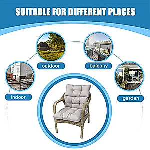 SEAHOME Patio High Back Chair Cushion, Chair Seat Pads with Non-Slip String Ties,All Weather Rocker Replacement Cushions for Indoor Outdoor Use, Patio Wicker Furniture Cushion (Grey)