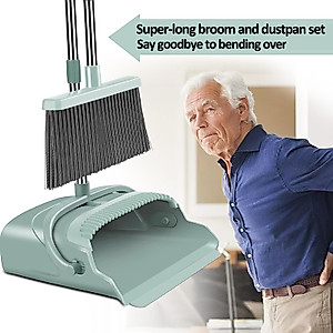 kelamayi Broom and Dustpan Set for Home，Broom and Dustpan Set, Broom Dustpan Set, Broom and Dustpan Combo for Office, Stand Up Broom and Dustpan (Green)