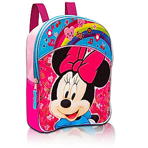 Fast Forward Minnie Mouse Mini Backpack with Lunch Box Set - Bundle with 11" Minnie Backpack, Minnie Mouse Lunch Bag, Water Bottle, Stickers, More | Minnie Backpack for Toddlers