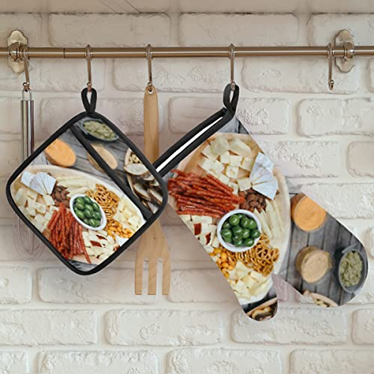 Snacks Sauces Bread Oven Mitts Kitchen Oven Gloves for Cooking Baking Heat Proof Lining Cotton Kitchen Potholder Mittens Pot Holders Hot Pads for Chef Women Men