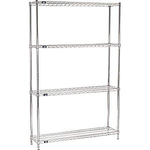 Nexel 12" x 48" x 86", 4 Tier Adjustable Wire Shelving Unit, NSF Listed Commercial Storage Rack, Chrome Finish, leveling feet