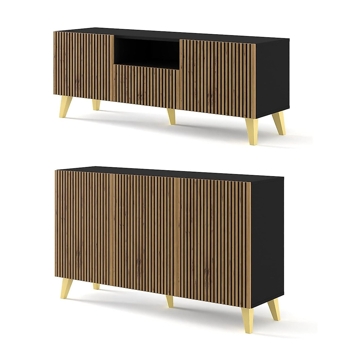 Homlando Ravenna A Living Room Furniture Set with TV Stand and Cabinet, Oak Artisan and Matte Black - Made in EU Modern Furniture - TV & Media Furniture