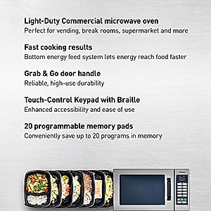 Panasonic Countertop Commercial Microwave Oven with 10 Programmable Memory and Touch Screen Control, 1000W of Cooking Power - NE-1054F - 0.8 Cu. Ft (Stainless Steel)