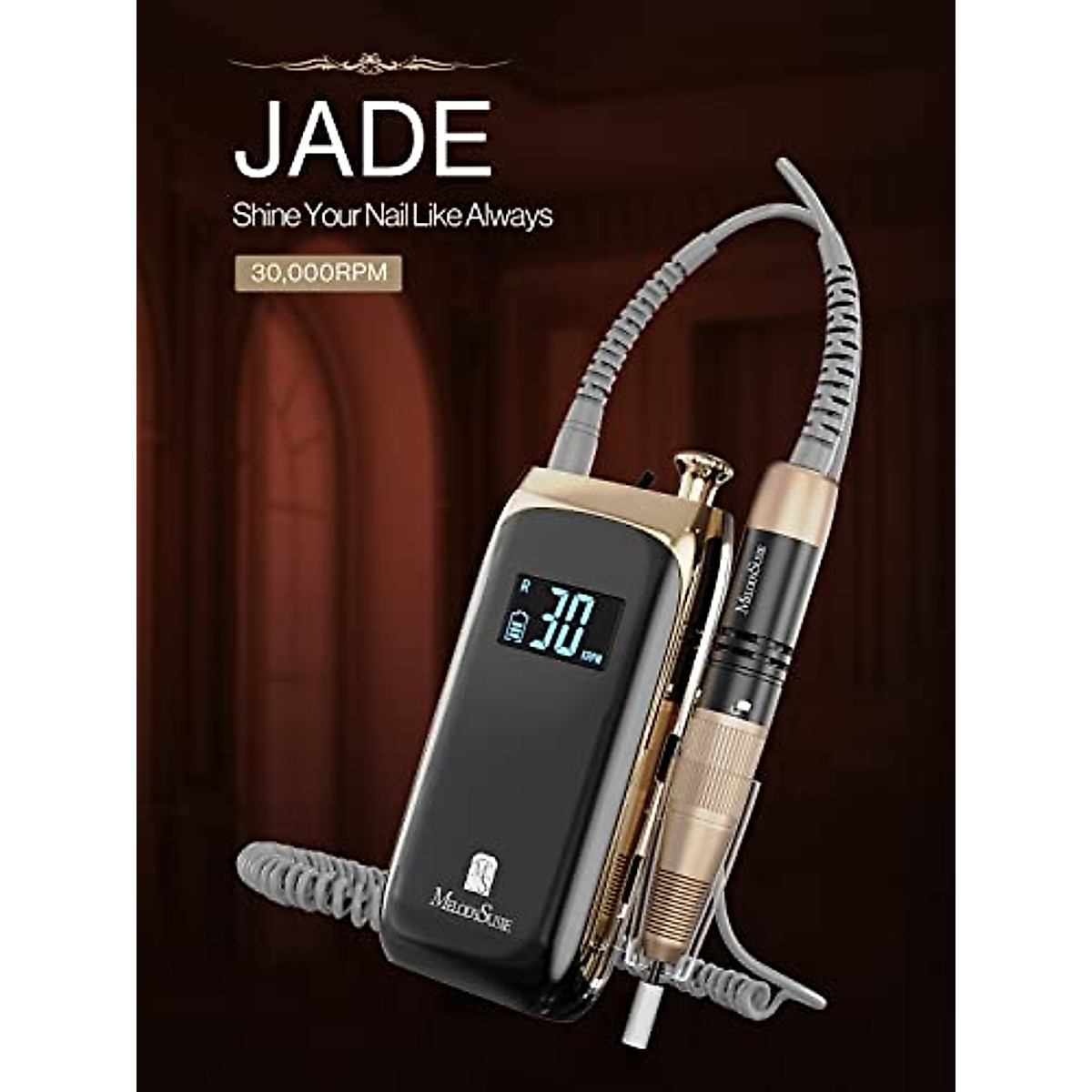 MelodySusie Electric Nail Drill Machine, Rechargeable 30000RPM Efile for Acrylic Nail, Portable Nail File with 6 Nail Drill Bit Set, SR3 Jade (Black)
