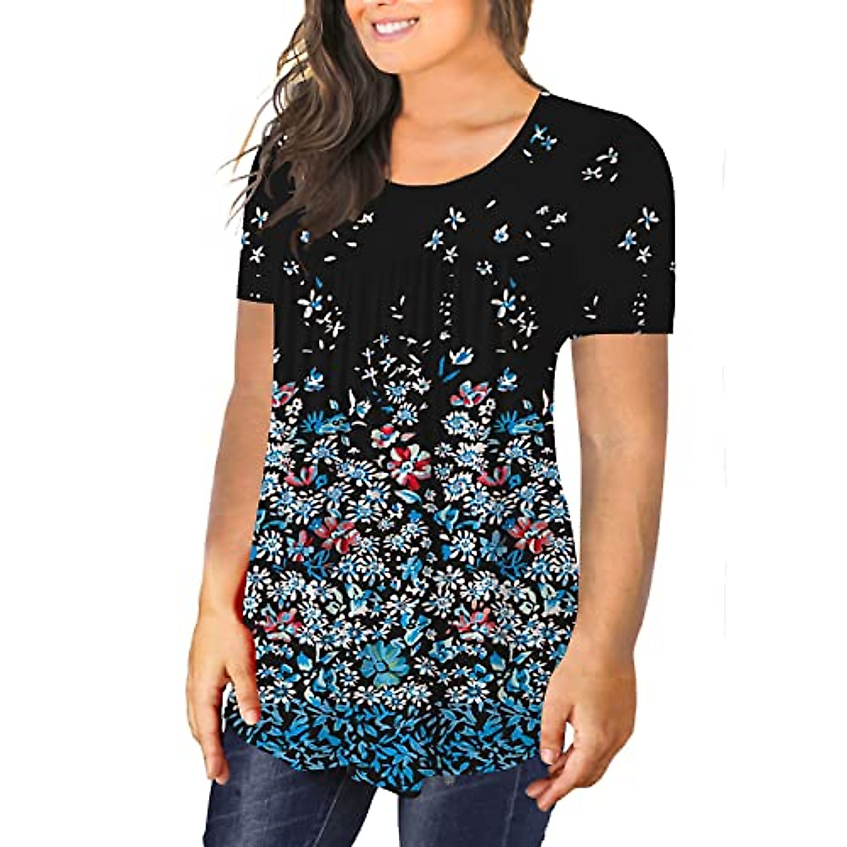 Girdtyd Womens Plus Size Tunic Tops To Wear With Leggings Casual Short Sleeve Blouses Ruffle Summer Floral Fashion T Shirt 3XL