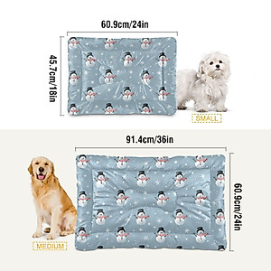 Coikll Christmas Happy Snowman Pet Bed Pad Soft Dog Bed Mat with Anti-Slip Bottom, Machine Washable Crate Pad Mattress for Dog Sleeping- 36 * 24inches