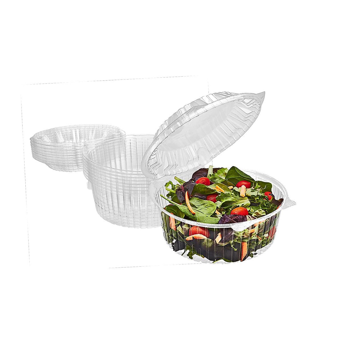 Nicole Home Collection 90 Count Plastic Salad Bowls with Hinged lids, 84 Oz. (90 sets) To-Go Disposable Containers