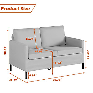 AILEEKISS 51" W Loveseat Sofa Modern Upholstered Sofas Couch with 2 Pillows Linen Fabric Love Seats Couches for Living Room, Bedroom, Apartment and Small Space (Light Grey)