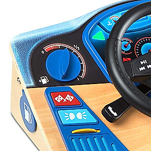 Melissa & Doug Vroom & Zoom Interactive Wooden Dashboard Steering Wheel Pretend Play Driving Toy - Kids Activity Board, Toddler Sensory Toys For Ages 3+