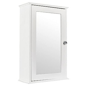 Single Door Bathroom Cabinet - Wall Mounted Medicine Storage Vanity Mirror Organizer with Shelf, Rust-Free White Cabinet for Space-Saving