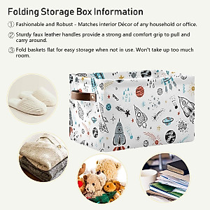Storage Basket Cube Large Collapsible Toys Storage Box Bin Laundry Organizer for Closet Shelf Nursery Kids Bedroom,15x11x9.5 in (2 pack, Space Rocket Planet)