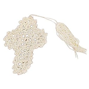 Home-X Ivory Crocheted Cross Bookmarks with Tassel-Religious Church Gifts and Bible Study Supplies-Set of 10-4"H x 3"W
