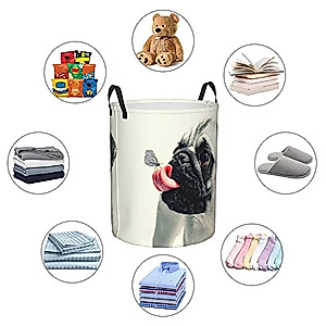 FeHuew Funny Chubby Pug Dog Collapsible Laundry Basket with Handle Waterproof Fabric Hamper Laundry Storage Baskets Organizer Large Bins for Dirty Clothes,toys,Bathroom