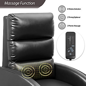 Pawnova Huge Thick Padded Seat Electric Power Lift Safety Device and Massage Function, PU Leather Living Room Single Sofa, Home Leisure Recliner Chair for Elderly People, 29.50"x 25.00"x 25.00", Black