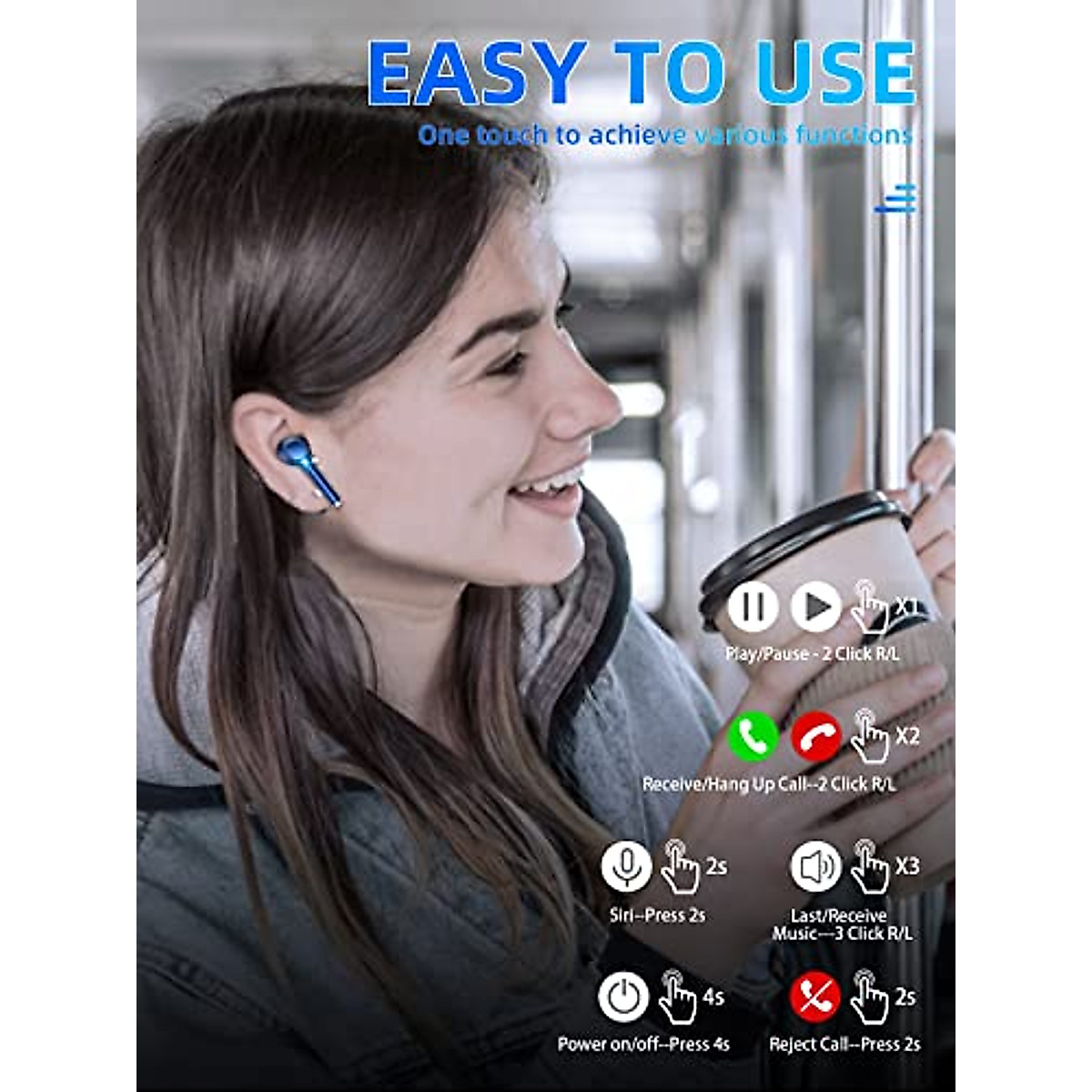 Earbuds Wireless, Noise Cancelling ENC Clear Call Ear Buds with 4 Mic,Bluetooth Headphones 4 Dynamic Drivers,Waterproof Earphones, Immersive Sound Premium Stereo Headset for iPhone Android(Blue)