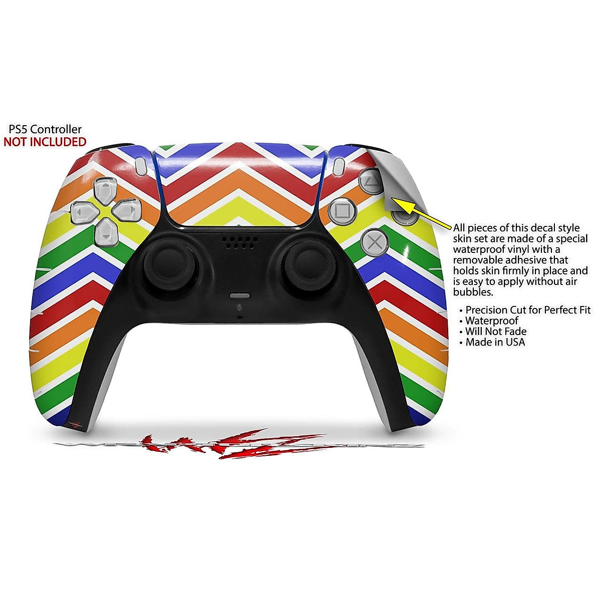 WraptorSkinz Skin Wrap compatible with Sony PS5 DualSense Controller Zig Zag Rainbow (CONTROLLER NOT INCLUDED)