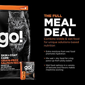 GO! SOLUTIONS Skin + Coat Care - Grain Free Dry Cat Food, 3 lb - Salmon Recipe - Cat Food for All Life Stages - with Probiotics