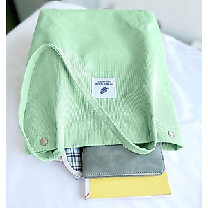 Ellames Women's Shoulder Handbags Women Corduroy Tote Bag Big Capacity with Pockets for Office School Green