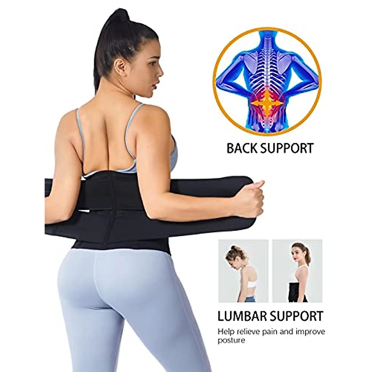 TELALEO Neoprene Waist Trainer for Women - Slimming Body Shaper - 2 Hot Waist Trimmer Cincher Sweat Belt - Tummy Control Corset Girdle Deep Black Medium02