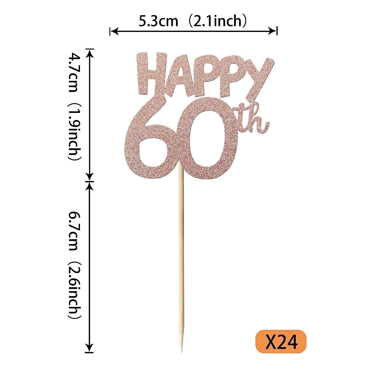 24 PCS Happy 60th Cupcake Toppers Glitter Sixty Cheers to 60 Fabulous Cupcake Picks Number 60 Birthday Cake Decorations for 60th Birthday Wedding Anniversary Retirement Party Supplies Rose Gold