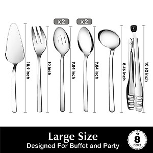KINGSTONE Large Hostess Serving Utensils Sets,18/10 Stainless Steel Heavy Duty 10inch Serving Spoons,Slotted Spoons,Serving Fork,Serving Tongs, Cake Pie Server For Buffet, Wedding, Party