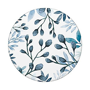 Eucalyptus navy blossom watercolor floral branches leaves PopSockets Swappable PopGrip