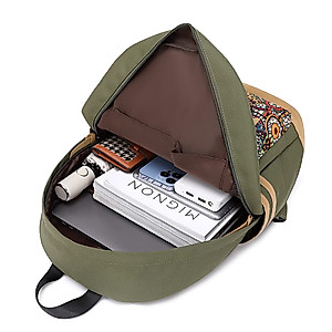 Swacort Backpack for School Women Canvas Travel Laptop Backpacks for Boys Girls Schoolbag Toddler Kids Bookbag Casual Lightweight Back Pack Cute Carry on Tactical Daykpack Army Green