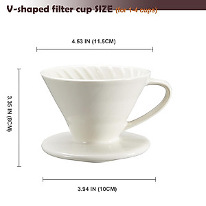 dolljojo Pour Over Coffee Dripper-V60/V02, Ceramic Coffee Dripper Pour Over Cone Coffee Maker Size 02,Portable Coffee Maker For 1-4 Cups,For Home, Cafe, Restaurants (Cream White)