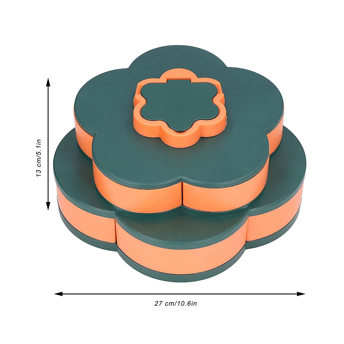 Snack Serving Tray with Lid, Fruit Serving Container, Flower Shape Appetizer Tray, Divided Plastic Food Storage Organizer Plate for Snack, Candy, Nut, Picnic(Double Layer)