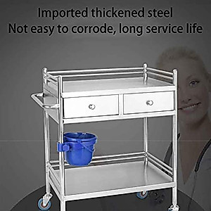 Medical Cart, Lab Rolling Cart 3 Shelves Shelf Stainless Steel Rolling Cart, With Dirt Bucket & Drawer Spacious Beauty Salon Rolling Cart, for Hospital Dental Clinic Home ( Color : Standard , Size : 6