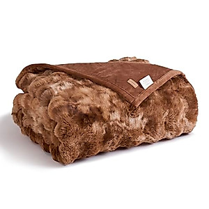 EVERGRACE Ultra Soft Luxury Fluffy Ridgeline Faux Rabbit Fur Throw Blanket, Thick Warm Bubble Throw for Bed, Cozy Plush Reversible Blankets for Couch, Chair, Sofa, Lion Caramel, 60x80 Inches, 870 GSM