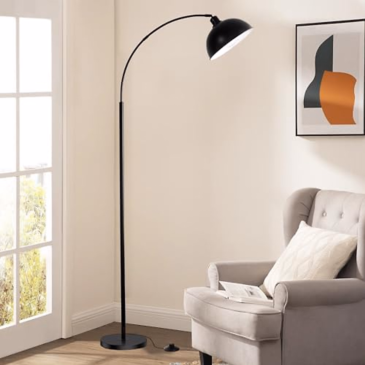 gernehop Arc Floor Lamps for Living Room,Modern Tall Standing Lamp,Black Floor Lamp with Adjustable Hanging Dome Shade,Over Couch Mid Century Arched Reading Lamp for Bedroom,Office