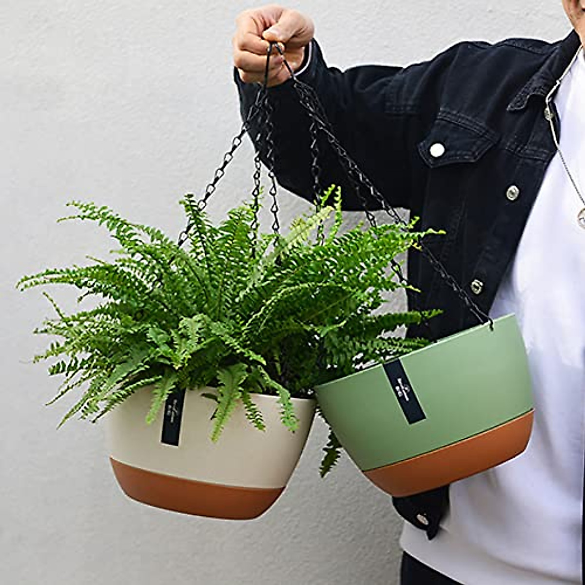 COGINQUS Hanging Planters Set,3pcs Hanging Flower Plant Pot with Drainage Hole,Removable Tray Basket for Indoor Outdoor Garden Herb Succulent Ceiling Wall Window Hanging Planter with Chain