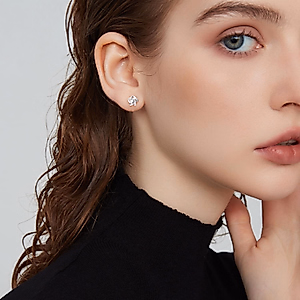 GEORGE · SMITH Earrings for Women, 925 Sterling Silver Flower Stud Earrings Hypoallergenic Sliver Earrings, 5A Cubic Zirconia Earrings Jewelry Gifts for Anniversary Birthday Mother‘s Day for Women