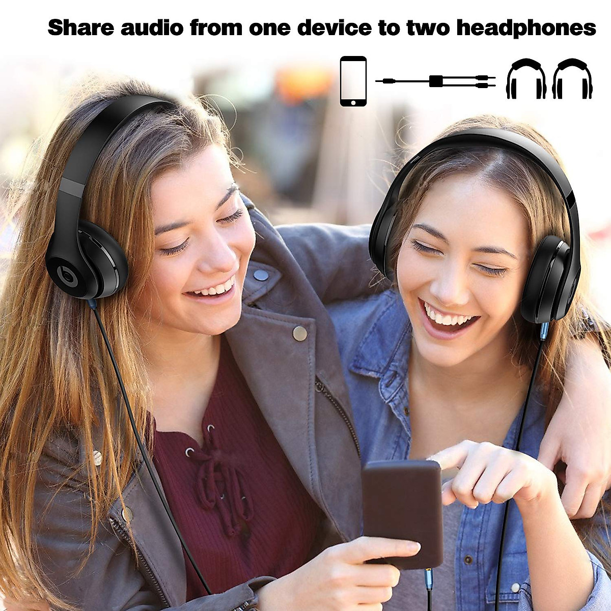 MillSO Audio Splitter, Female to 2 Male 3.5mm TRS Audio Splitter, 8 Feet SapphireBlue&Gold-Plated Stereo Jack Headphones Adapter Cable for Smartphone, Computer, Mp3, Earphone, Speakers