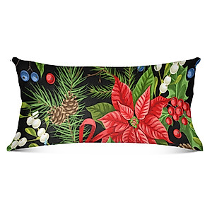 Christmas Flowers Pillowcase for Hair and Skin Body Pillow Cover Long Body Pillow Case 20"X 54" Flannel Pillow Cases with Zipper for Body Pillows