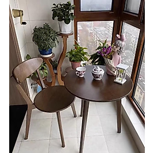 NICOKI 24" Round 3 Legs Casual Dining Table, Walnut Brown Rubberwood Coffee Table End Table Modern Leisure Table Small Dining Room Kitchen Furniture for Small Space