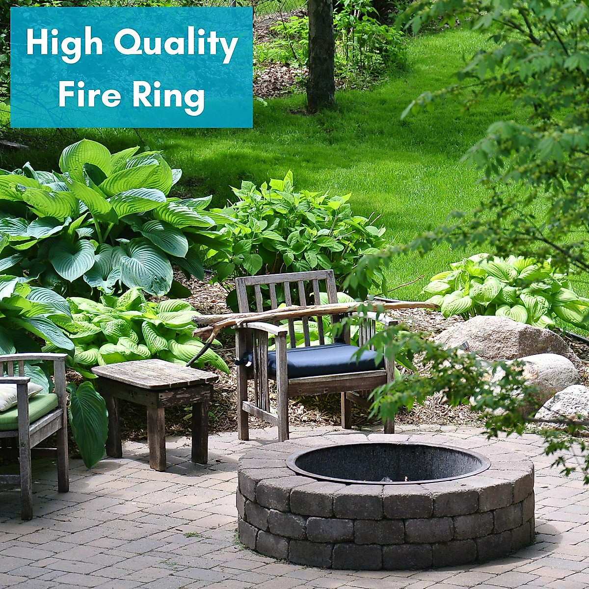 BIRDROCK HOME 30 Inch Inner Fire Pit Ring for The Outdoors - Heavy Duty Metal - 36 Inch Outer - Durable Solid Iron - Home Fire Pits - Lightweight - Above or Below Ground - Round - Black