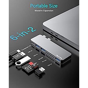 RayCue USB C Adapter for MacBook Pro/MacBook Air M1 M2 M3 2023 2022 2021 13" 15" 16",6 in 1 USB-C Hub MacBook Pro Accessories with 3 USB 3.0 Ports, USB C to SD/TF Card Reader and Thunderbolt 3 PD Port
