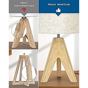 DEWENWILS Mid Century Bedside Lamp, Small Tripod Table Lamp with Linen Fabric Shade, Wood Nightstand Lamp for Nursery, Living Room, Bedroom, End Table, UL Listed, 14.2 Inch, ON/Off Switch