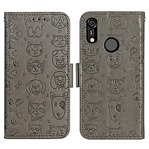 FDCWTSH Compatible with Huawei Y6 2019/Honor 8A/Y6 Prime 2019 Wallet Case Wrist Strap Lanyard Leather Flip Card Holder Stand Cell Accessories Phone Cover for Hawaii Honor8A Pro Y6s Women Men Grey