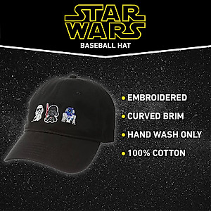 Concept One Star Wars Dad Hat, Darth Vader, R2-D2 and Stormtrooper Cotton Adult Baseball Cap with Curved Brim, Black, One Size