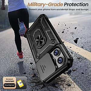 Goton Armor Case for iPhone 13 Pro Max & iPhone 12 Pro Max Case with Sliding Camera Cover & Stand, Heavy Duty Shockproof Protective Rugged Phone Case with 360-degree Rotatable Ring Kickstand - Black