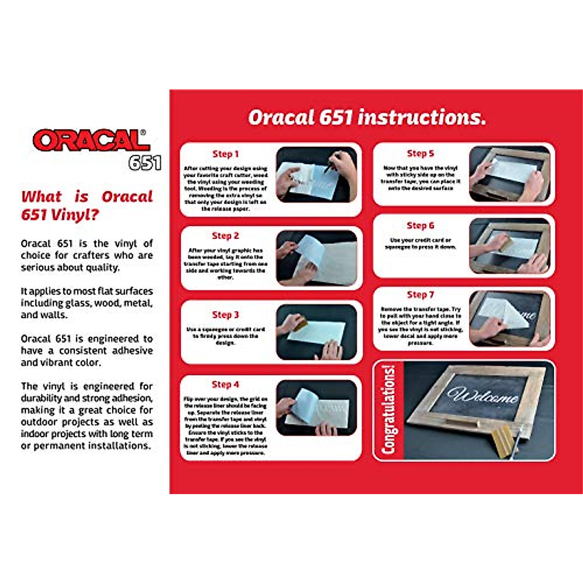 (10 Sheets) Oracal 651 Transparent Adhesive Craft Vinyl for Cricut, Silhouette, Cameo, Craft Cutters, Printers, and Decals - 12" x 12" - Gloss Finish - Outdoor and Permanent