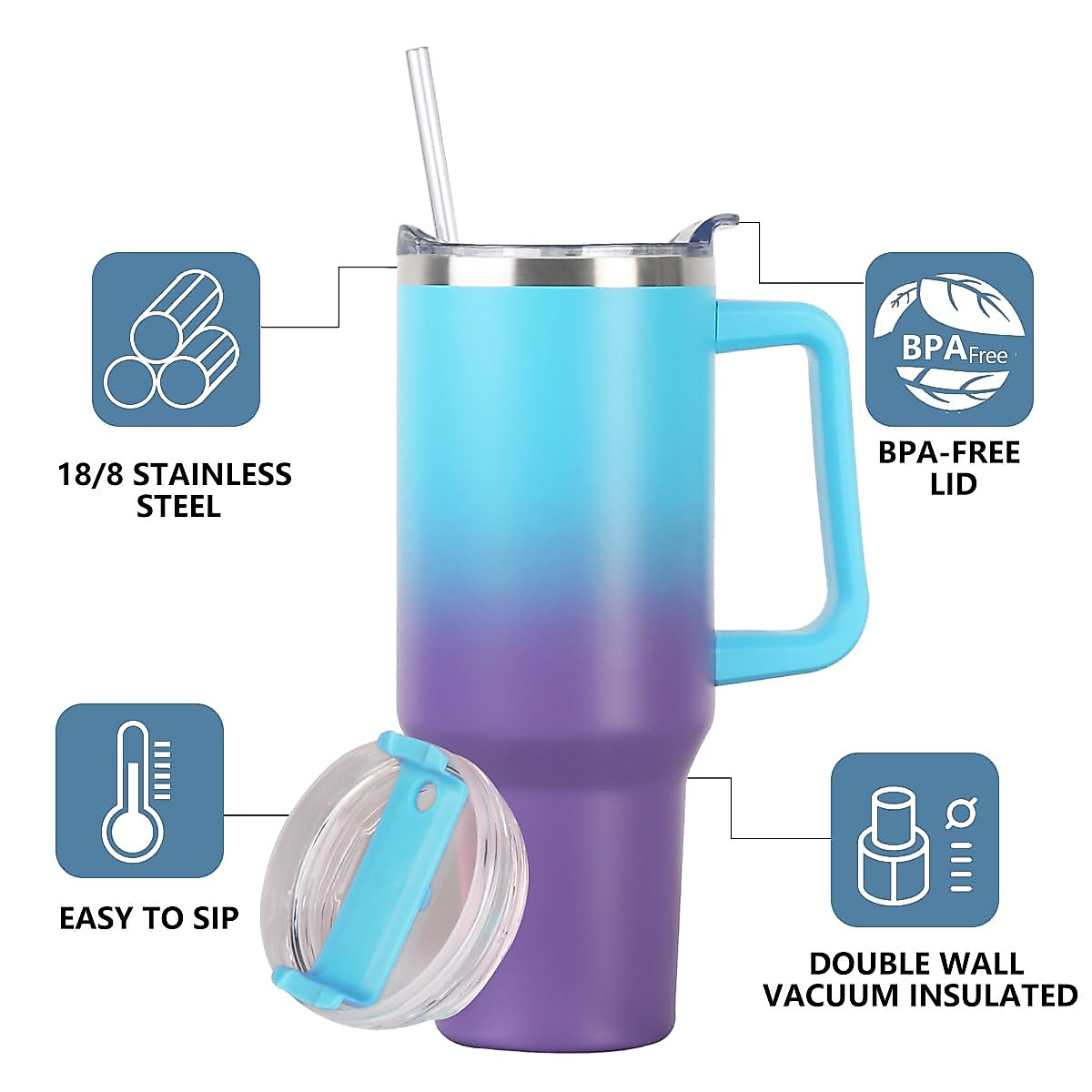 SYACOT 40 oz Tumbler with Handle and Straw Stainless Steel Insulated Tumbler Leak Proof Lid and Straw Lid Reusable Travel Mug Coffee Mug Cup Dishwasher Safe Keep Drinks Cold and Hot (Amethyst)
