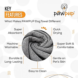 PAWPUP Dog Towels for Drying Dogs Super Absorbent Microfiber Pet Grooming Towel for Dogs, Cats and Other Pets (55 x 28 Inches, Grey)